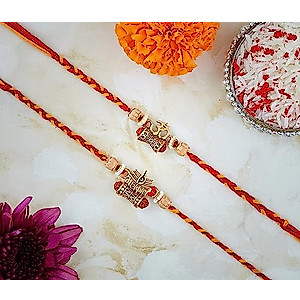 Eximious India Set of 2 Rakhi For Brother With Card Shiva and Om Pendant For Raksha Bandhan Designer Rakhi Thread for Bhaiya (Design 2)