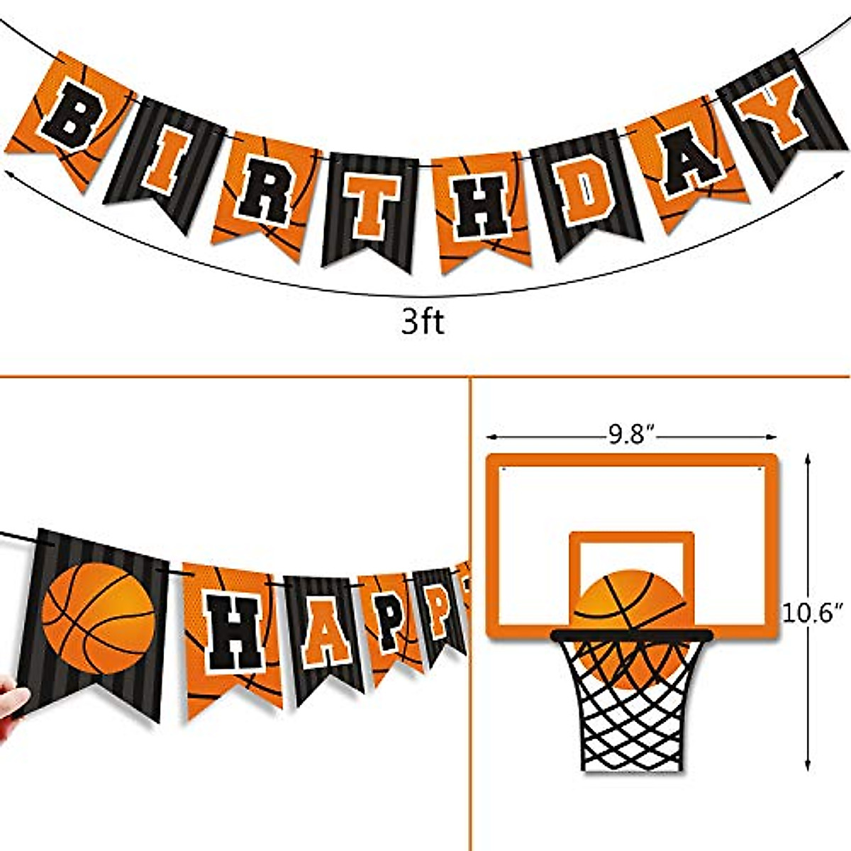 Basketball Happy Birthday Banner Slam Dunk Party Decoration Supplies Kids Teenagers Boys B-day Photo Prop Pennant Ideas NO DIY Required