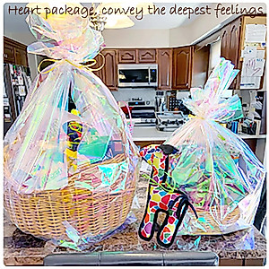 1 Roll 50ft Iridescent Cellophane Roll, iridescent wrapping paper, Holographic Cellophane Wrap Roll, cellophane wrap for Gift Baskets Flower Crafts Candy Gifts Wrapping Paper, 50' Long x 17" Wide