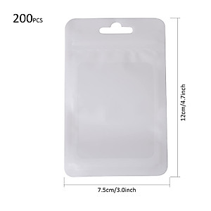 Auhafaly 200 Pieces Mylar Zip Lock Bags Aluminum Foil Bags, Flat Metallic Mylar Foil Flat ZipLock Food Storage Bags Pouch 7.5 x 12 cm/ 3 x 4.7 Inch (White)