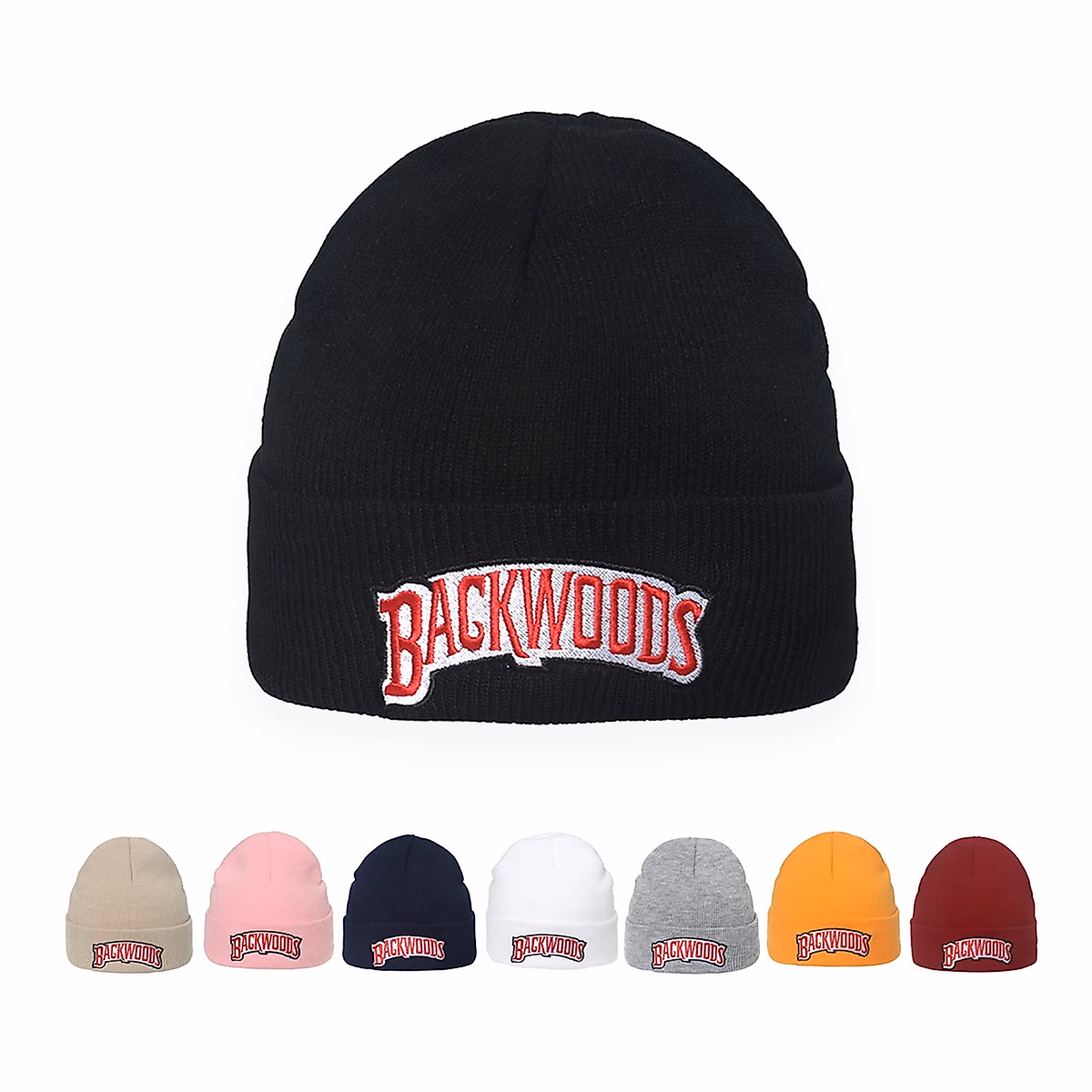 kangning 2Pack Backwoods Beanie Hat for Men Women Trendy Backwoods Cap Winter Warm Beanie Embroidered Knitted Solid Hats (One Size, Black+Pink)