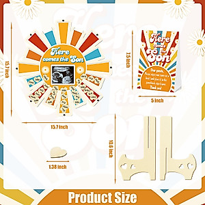 65 Pcs Here Comes The Son Baby Shower Decorations Guest Book, Here Comes The Son Baby Shower Guest Book with Photo Frame, 60 Wood Slices Baby Shower Guest Book Alternatives for Boys Kids Baby Shower