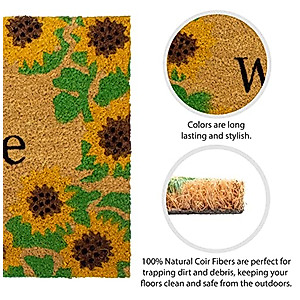 Storm Stopper – Doormat | Welcome Sunflowers | All Weather Heavy Duty Mat | Natural Coir Face | Non-Slip | Outdoor Home Décor | Absorbent, Fade Resistant & Pet Friendly | 18" x 28"
