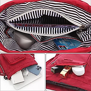Lily queen Small Drawstring Crossbody Bags for Women Fashion Nylon Bucket Purse Lightweight Red