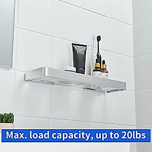 dancrul Bathroom Shelf, Glass Bathroom Shelves Wall Mounted, Rectangular Floating Shelves, Shelves for Wall Decor, Bathroom Organizer, Matte Silver