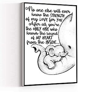 WALL PRINTS ,artwork for home walls ,No One Else Will Ever Know The Strength Of My Love For You,Mother and Baby Elephant Personalized Poster,8''x12'' Framed Modern Canvas Wall Art,