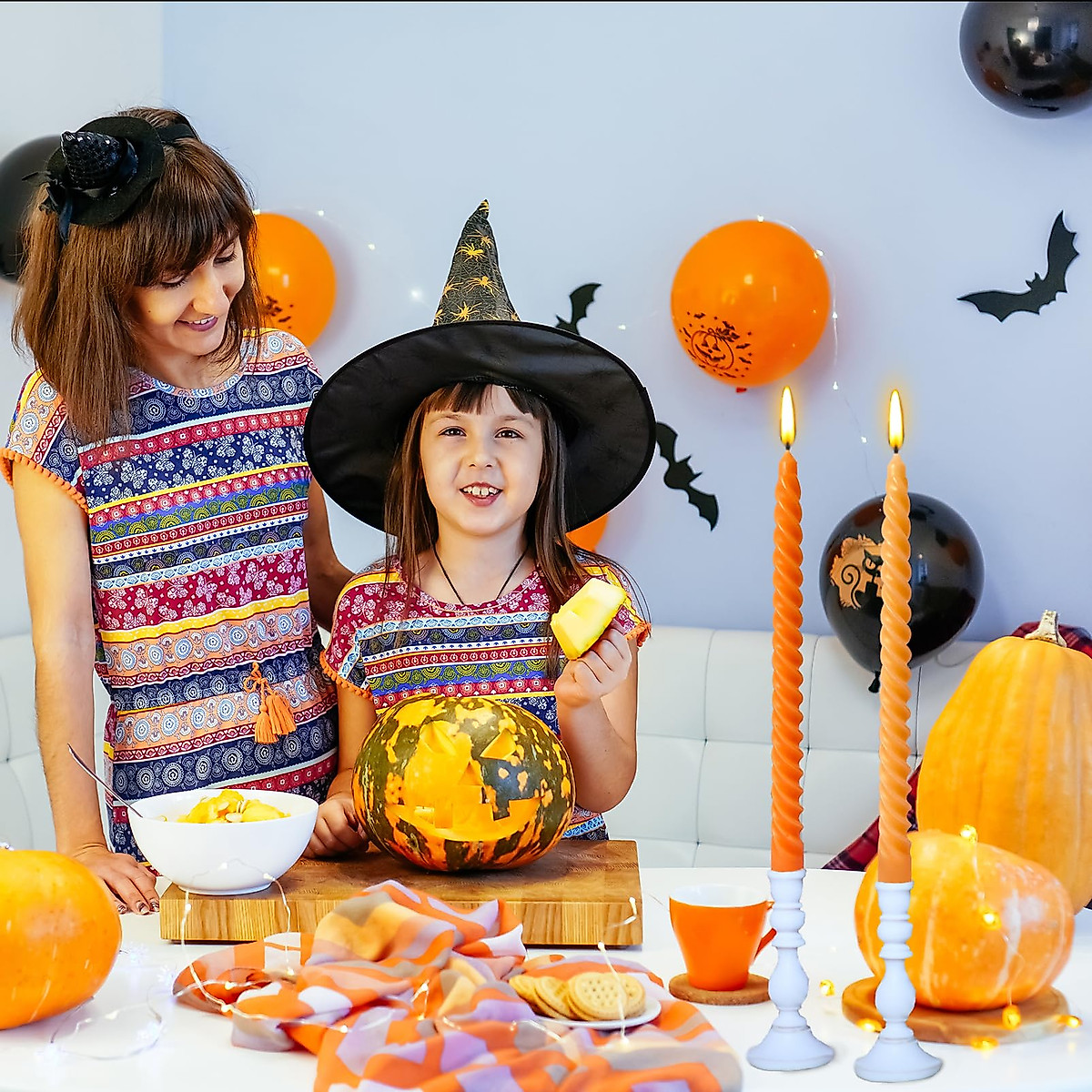 Orange-Gradient Spiral Taper Candles for Home Decoration, 4 Pack 10 Inch Candlesticks for Dinner Party Holiday Fall Halloween and Harvest