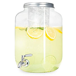Crutello 2 Pack Glass Beverage Dispenser with Stainless Steel Spigots, 2 Gallon Drink Dispenser Metal Black Stand, Lemonade, Tea, Water, Mason Jar Style | A Family-Owned American Brand
