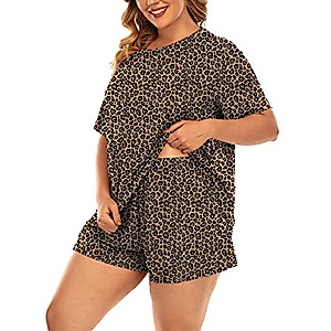 Plus Size Pajamas Womens Pajama Sets Shorts Summer Short Sleeve Pjs Cute Print Pj Sleepwear Leopard 4X