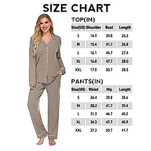 Ekouaer Pyjamas for Women Cute Long Sleeve Sleepwear Elegant Two Piece Button Down Loungewear Pjs Set Ladies Pajama Party Light Grey Khaki,Medium