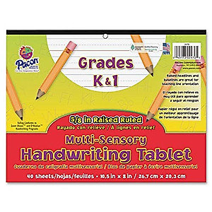 Pacon Multi-Sensory Raised Ruled Tablet, White, 5/8" x 5/16" x 5/16" Ruled 10-1/2" x 8", Ruled Long, 40 Sheets