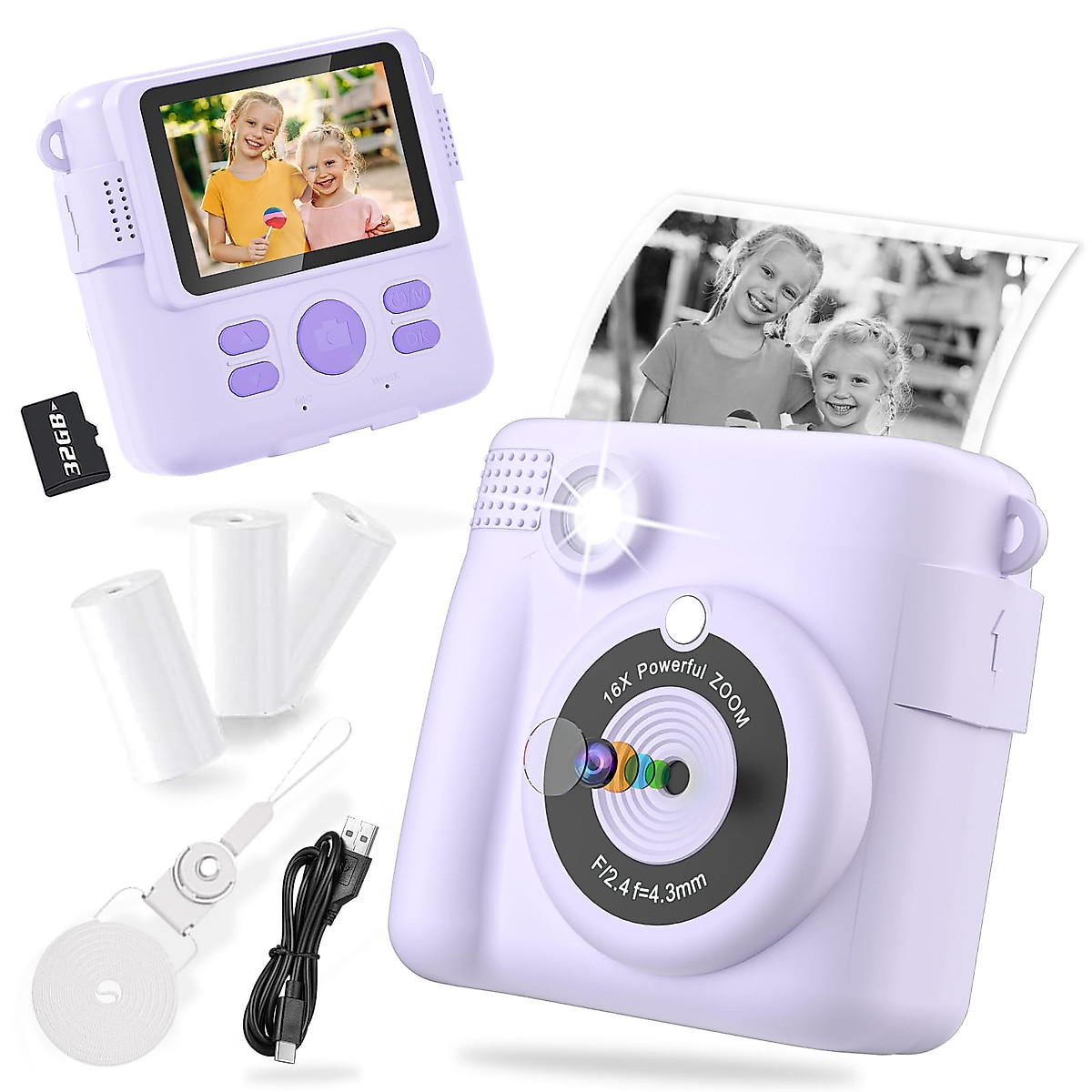 Kids Camera Instant Print, Christmas Birthday Gifts for Girls and Boys Age 3-12,1080P Kids Instant Cameras That Print Photos,Portable Toddler Toy for 3 4 5 6 7 8 9 10 11 Year Old Boys (Purple)