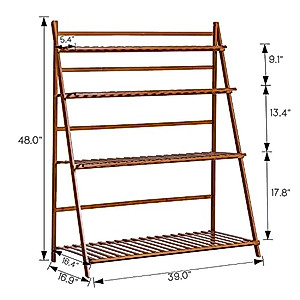 MoNiBloom Folding Bamboo Ladder Shelf 4 Tier Flower Pot Plant Display Rack Stand Organizer Holder for Home Garden Patio Balcony Indoor Outdoor Use, Brown