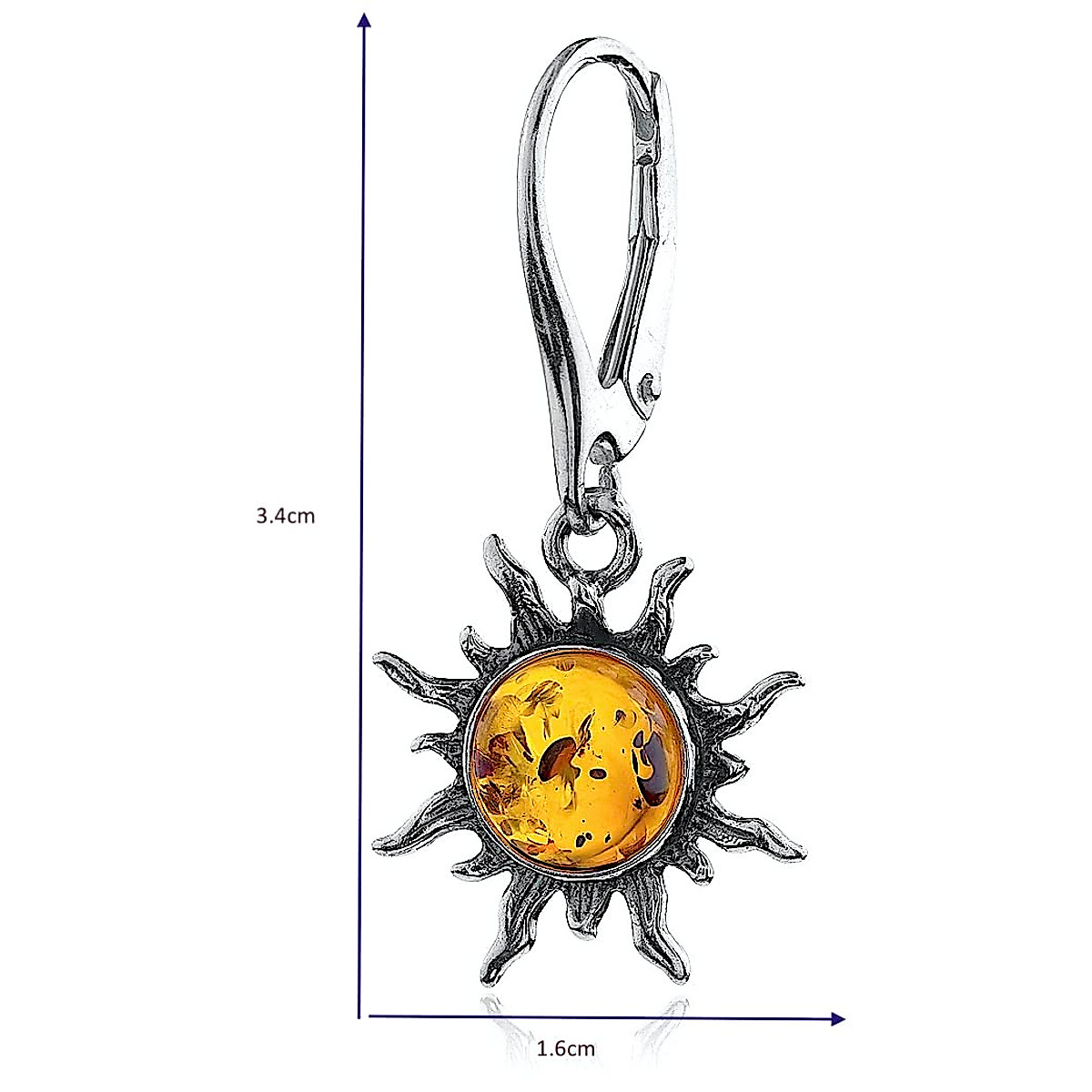 Ian and Valeri Co. Amber Sterling Silver Flaming Sun Leverback Earrings
