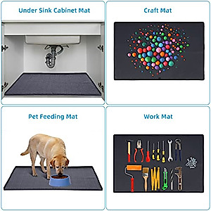 MEIKEYI Under Sink Mat - Kitchen Sink Mats Cabinet Liner Silicone Drip Tray 34" x 22" Unique Drain Function Design , Under Sink Mats for Kitchen Waterproof Bathroom Cabinet Equal Multiple Scenes