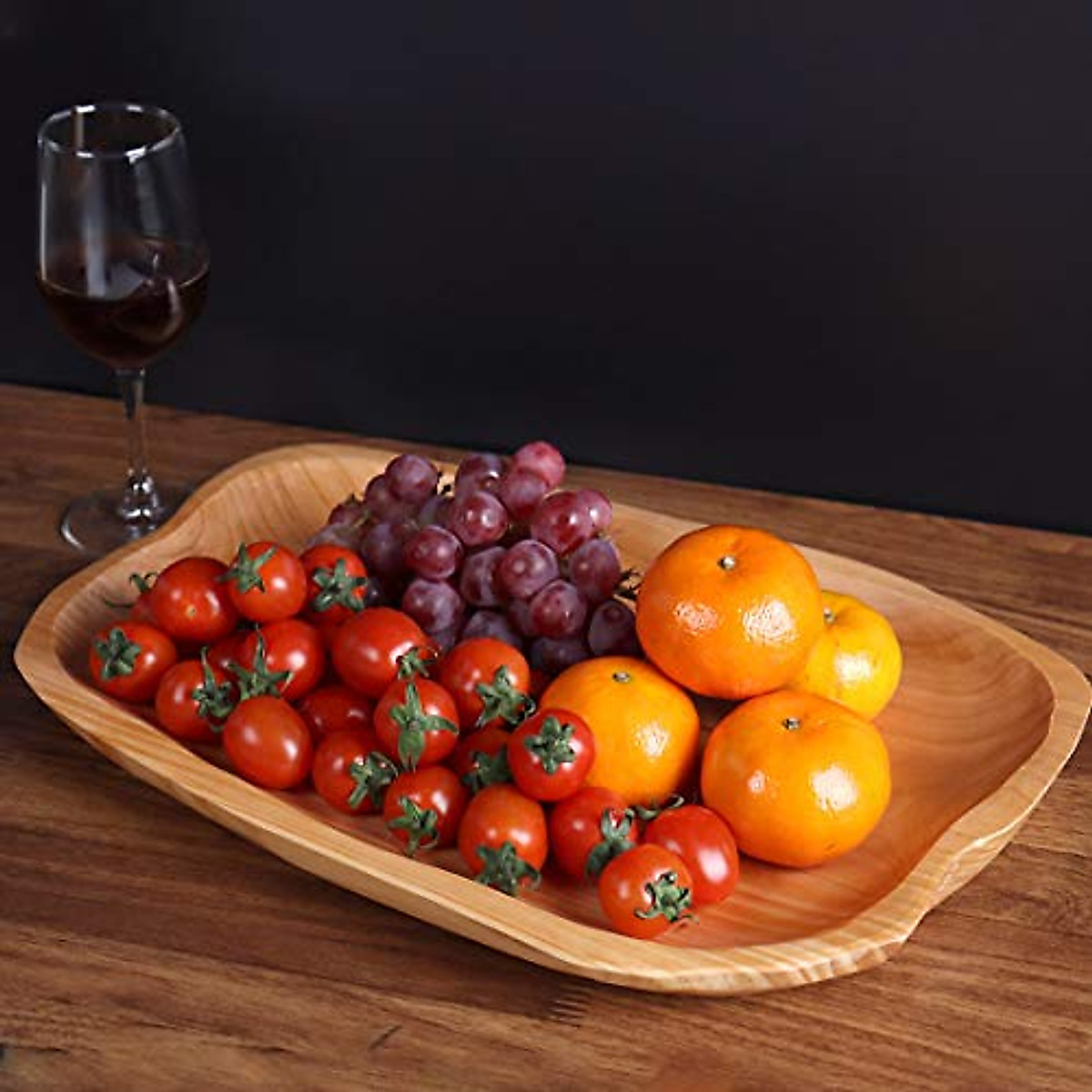 DeziWood Wooden Tray for Decor, Rustic Wood Decorative Tray, Unique Handmade Wood Serving Platter Tray Plate, Large Wooden Fruit Tray for Snack Appetizer Display (15.7"x11.4")