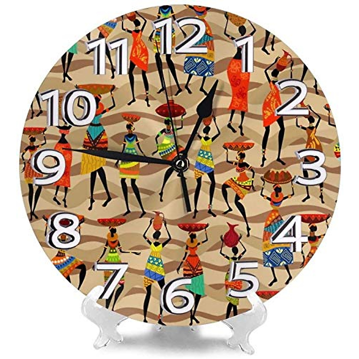BUSHUO African American Ethnic Women Wall Clock Waterproof Decorative Clocks Lightweight Clock with Roman Numeral Hands Durable Round Wall Clock for Living Room Classroom Patio Bedroom