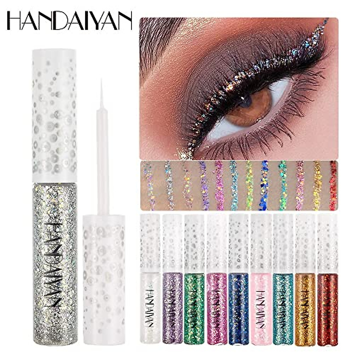 Quxunzzz Liquid Glitter Eyeshadow,Liquid Glitter Eyeliner Metallic Glitter Shimmer Eye Looks Waterproof Long Lasting Quick-Drying Sparkling Eye Shadow Makeup euphoria makeup 02