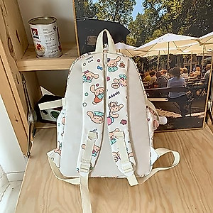HAPIKI Kawaii Backpack with Cute Accessories 15.6 Inch Laptop Casual Travel Daypacks New Semester Gifts Aesthetic Bag (01-beige,15.6 inch)