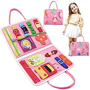 Hdiwousp Busy Board Montessori Toy for 1 2 3 4 Year Old Toddlers, Educational Activity Sensory Board Preschool Learning Fine Motor Skills Toys, Toddler Travel Toy