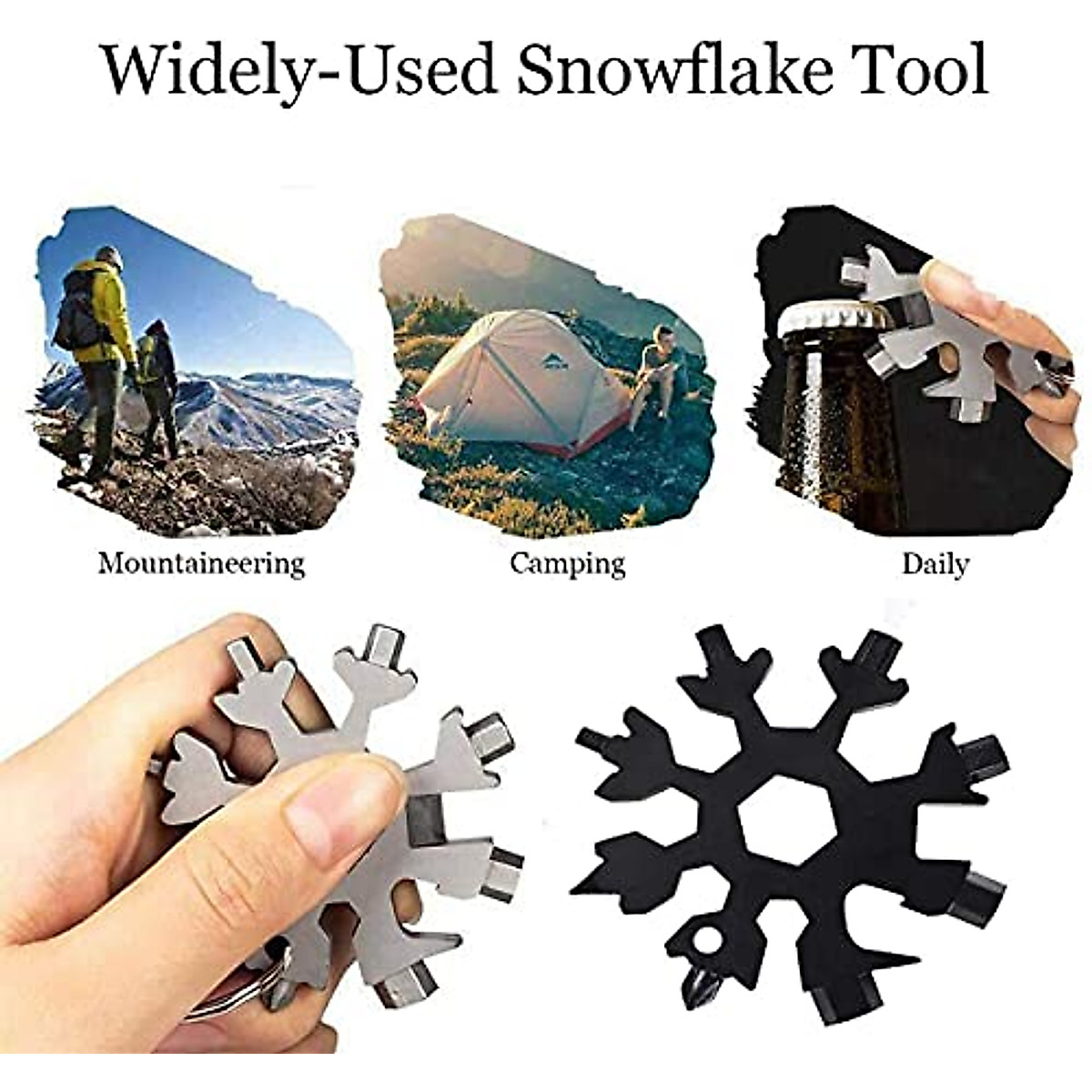 18-in-1 Stainless Steel Snowflake Keychain Multi-Tool Portable Keychain Screwdriver Bottle Opener Tool for Outdoor Camping Gift for Valentine's Day, Birthday, and Happy New Year (Multi 6 PACK)