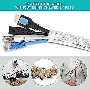 6.6ft - 4/5 inch White Cable Sleeve, Cable Organizer for Desk PC TV Computer, Wire Protector Cable Wrap Cover, Cord Management for Home Office