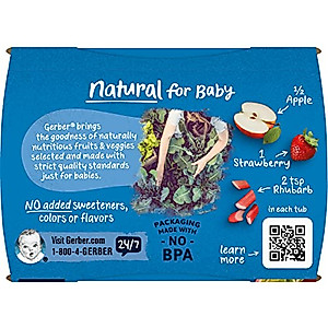 Gerber Natural for Baby 2nd Foods Baby Food Tubs, Apple Strawberry Rhubarb, Pureed Baby Food, Made with Natural Fruit & Vitamin C, 2 - 4 OZ Tubs/Pack (Pack of 4)