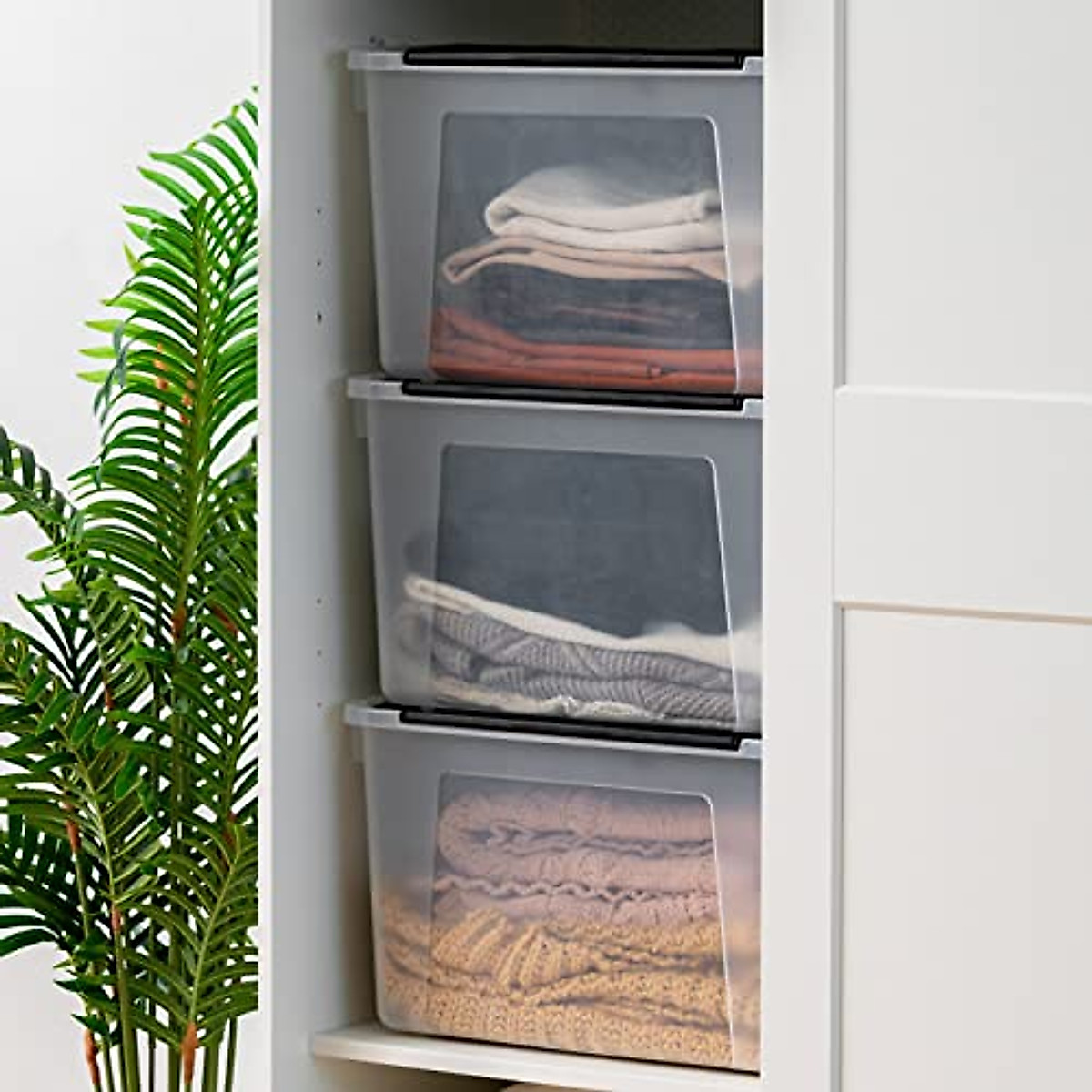 IRIS USA 50.72qt Clear View Wing-lid Plastic Storage Organizing Container Bin, Clear/Black