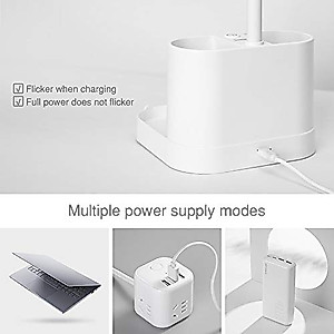 Desk Lamps for Home Office, 3 Light Colors Dimmable Desk Light Led Desk Lamp with Charger, Battery Operated Desk Lamp for Desk, Study Lamp with Pen & Phone Holder,White Led Desk Lamps for Home Office