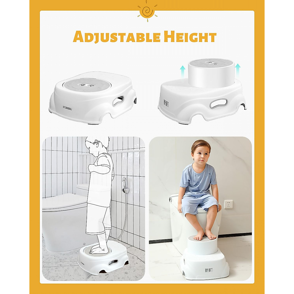 Keeygo Step Stool for Kids, 2 Layers Toddlers Stool Standing Tower, Adjustable Non-Slip Step Stool for Bathroom, Kitchen, Toilet Potty Training