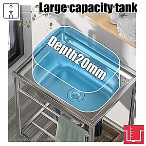 SEYFI Kitchen Sinks U-Tility Sink,Free Standing, Stainless Steel Sink Free Standing Kitchen Sink,Commercial Sink, Freestanding Countertop for Laundry/Single Cold/Single Cold