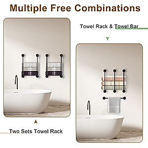 FUMAX 2 Set Towel Rack, Wall Mounted Metal Towel Shelf, Bathroom Storage Organizer for Towels, Washcloths, Bathrobe, Hand Towel (Round)