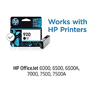 HP Original 920 Black Ink Cartridge | Works with OfficeJet 6000, 6500, 7000, 7500 Series | CD971AN