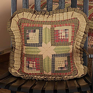 VHC Brands Tea Cabin Quilted Pillow 16x16 Country Rustic Bedding Accessory, Moss Green and Deep Red
