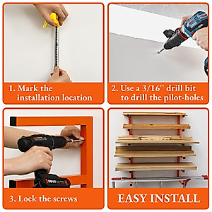 MOOMSINE Lumber Storage Rack Wall Mount, Heavy Duty Metal Wood Organizer with 6-Level Each Shelf Holds Up 200 Lbs, Indoor & Outdoor Use - 4pack