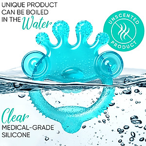 Funny Baby Teether for Boys and Girls. Odorless Medical Grade Non-Toxic Smiley Silicone Teether. BPA Free (Aqua Blue)