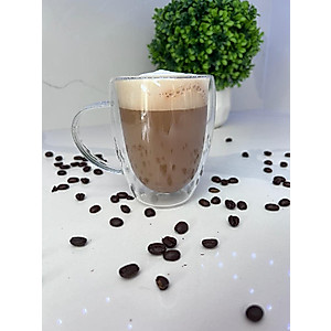 Blooming Life Style 2-Pack 12 Oz Double Walled Glass Coffee Mugs with Handle,Insulated Layer Coffee Cups,Clear Borosilicate Glass Mugs,Perfect for Cappuccino,Tea,Latte,Espresso,Hot Beverage