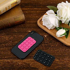 2pcs Silicone Suction Cup Phone Holders, Double Sided Suction Cup Multipurpose Rectangle Phone Suction Mount for Car Mini Suction Cup Mat for Mobile Power Mobile Phones (Black, Rose Red)