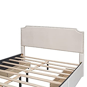HAUSHECK Upholstered Platform Bed Queen Size, Bed Frame with 4 Drawers, Headboard and Footboard, Velvet Fabric, Wooden Slats Support, No Box Spring Needed, Queen Bed Frames for Teens & Adults
