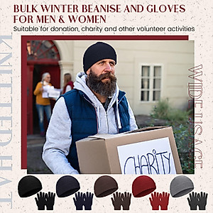 24 Pack Winter Beanies Gloves Cold Weather Unisex Hat Warm Knit Gloves Beanies in Bulk for Men Women, Warm Gift (Black)