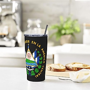VKKOEWL El Salvador Flag Stainless Steel Insulated Tumbler 20 Oz Travel Water Bottle Coffee Mug Drink Cup With Lid Straw