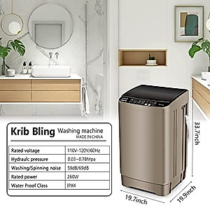 Krib Bling Full-Automatic Washing Machine with Drain Pump, 17.7 lbs Compact Washer, 10 Wash Program & 8 Water Level, Ideal for Apartment, Dorm, RV