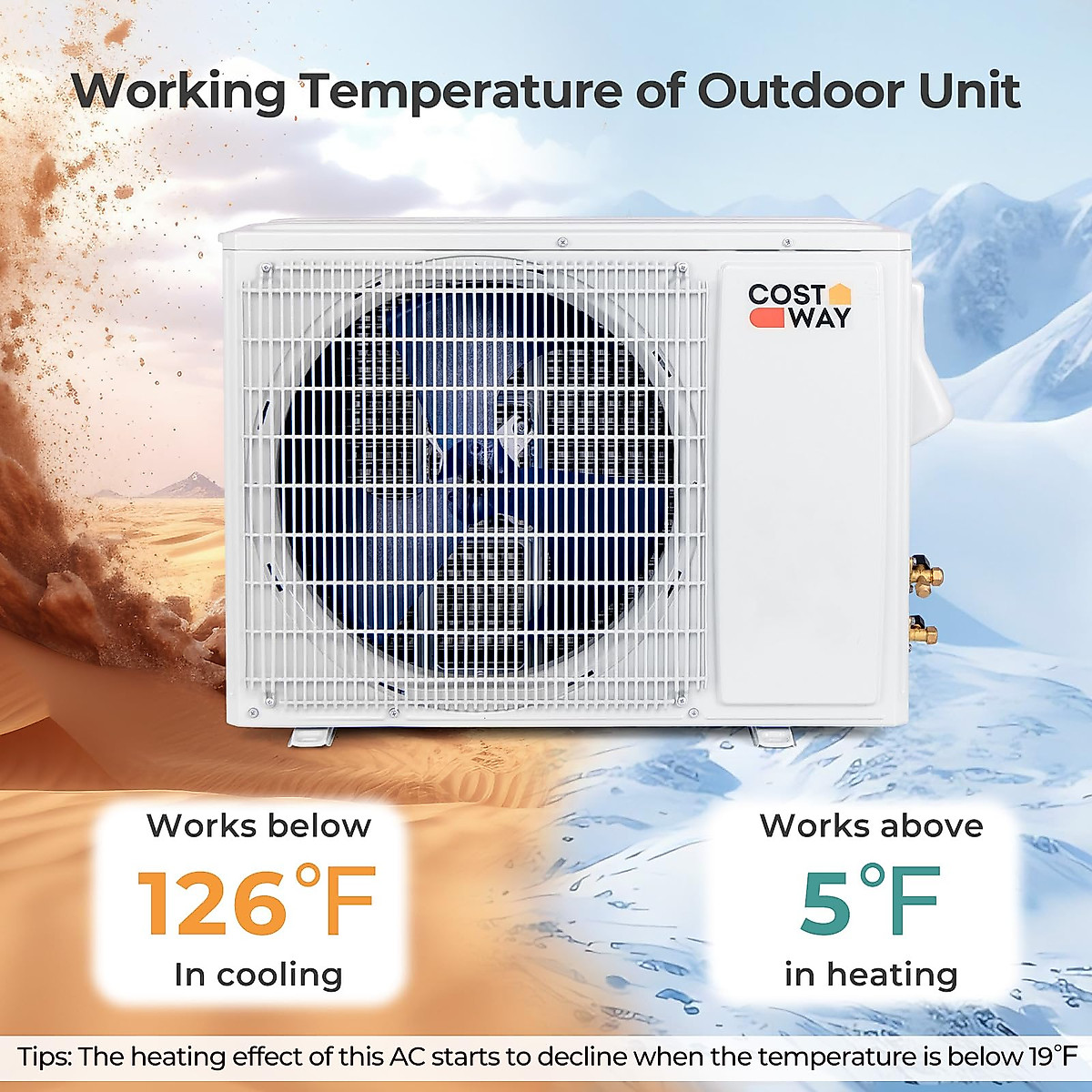 COSTWAY 18000 BTU Wifi Enabled Mini Split Air Conditioner & Heater, 21 SEER2 208-230V Inverter AC Unit Cools up to 1250 Sq. Ft., Energy Efficient (Black, 18000BTU, 208-230V, 21 SEER2-WIFI)