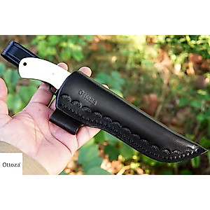 Ottoza Handmade Leather Knife Sheath Side Draw Knife Sheath - Bushcraft Knife Sheath - Hunting Knife Sheath - Survival Knife Sheath - Vertical Knife Sheath Black TOP Grain Leather No:221