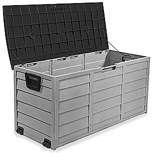 Barton Premium Deck Box w/Built In Wheel 63 Gallon Outdoor Patio Storage Bench Shed Cabinet Container Furniture Pools Yard Tools Porch Backyard