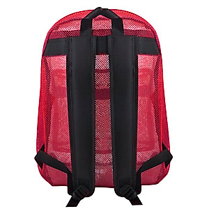 Transparent Mesh Backpacks for School Kids, Beach, Travel - Mesh See Through Backpack with Padded Straps (Red) Large