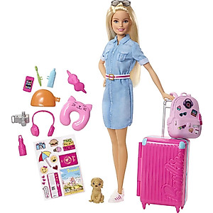 Barbie Dreamhouse Adventures Doll & Accessories, Travel Set with Blonde Fashion Doll, Puppy & 10+ Pieces, Suitcase Opens & Closes