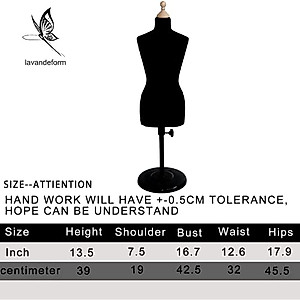 lavandeform Half Scale Dress Form (Not Full Size Body ) Female Mini for Clothing and Jewelry Display Usage Fabric Foam Body Fully Pinnable (Black)