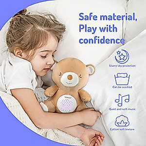 Baby Soother - Sleep Soothing White Noise, Portable Night Light Projector and Melodies, Toddler Crib Lullaby Machine Sleeping Aid for Newborns and Up, Babies Stuffed Animal Plush Toy (Teddy Bear)