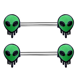 Melighting 2pcs Nipple Ring Alien 14G Surgical Steel Nipple Barbell Nipple Piercing Jewelry Nipple Rings for Women Nipple Bars Body Piercing Jewelry